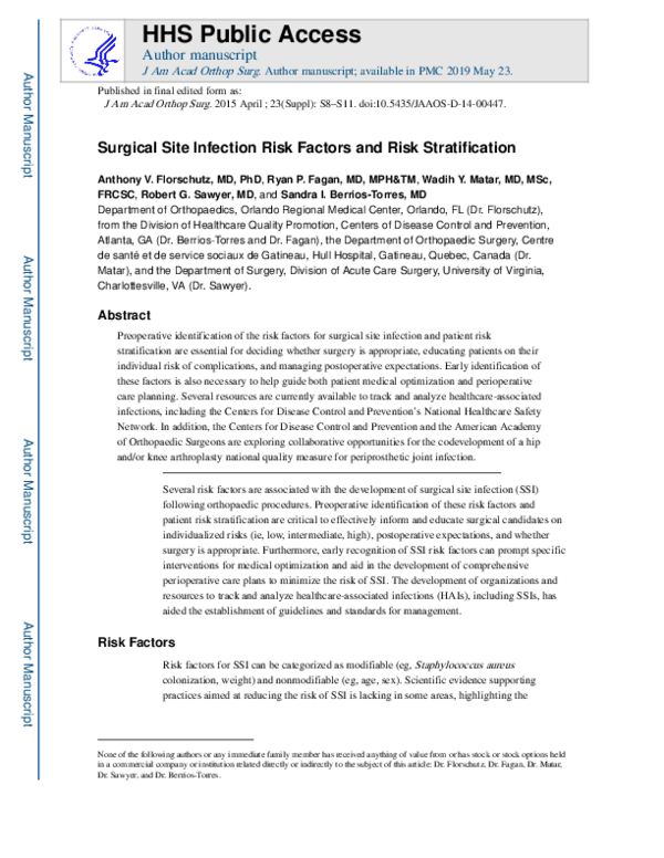 (PDF) Surgical site infection risk factors and risk stratification