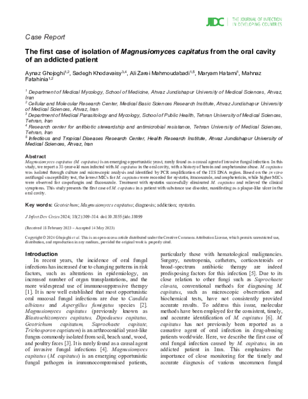 (PDF) The first case of isolation of Magnusiomyces capitatus from the ...