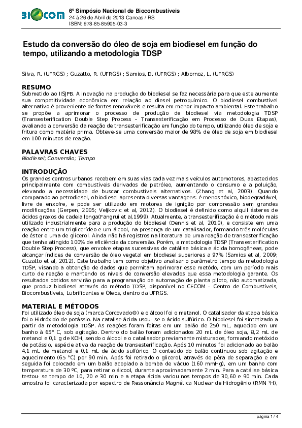 (PDF) Estudo da conversão do óleo de soja em biodiesel em função do ...