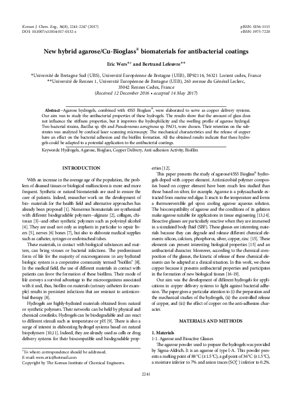 (PDF) New hybrid agarose/Cu-Bioglass® biomaterials for antibacterial ...