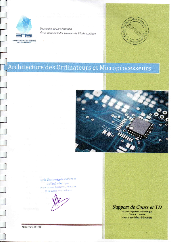 (PDF) Cours Architecture des Ordinateurs et Microprocesseurs