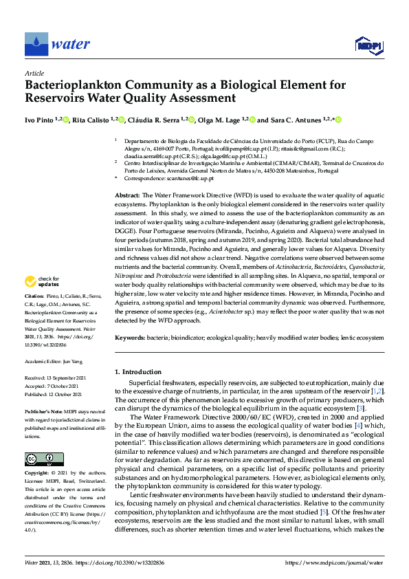 Bacterioplankton Community as a Biological Element for Reservoirs Water Quality Assessment