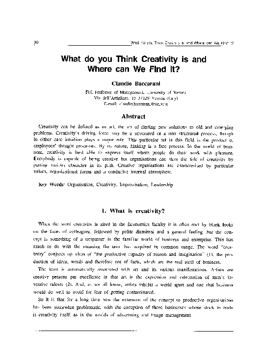 (PDF) What do you Think Creativity is and Where can We Find it?