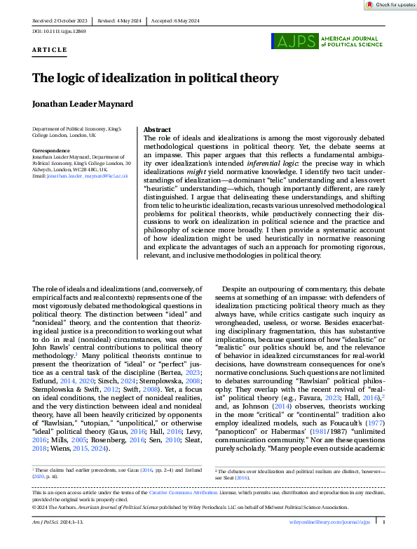 (PDF) The logic of idealization in political theory