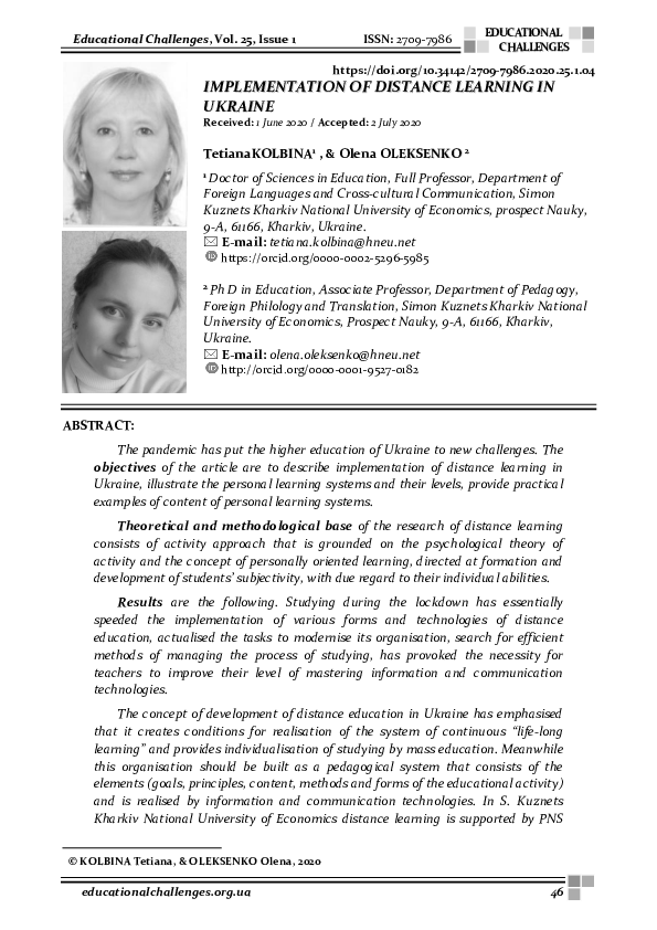 (PDF) Implementation of Distance Learning in Ukraine