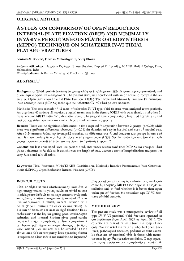 (PDF) A STUDY ON COMPARISON OF OPEN REDUCTION INTERNAL PLATE FIXATION (ORIF) AND MINIMALLY ...