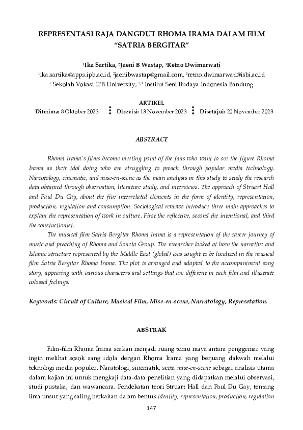 (PDF) Representasi Raja Dangdut Rhoma Irama Dalam Film “Satria Bergitar”