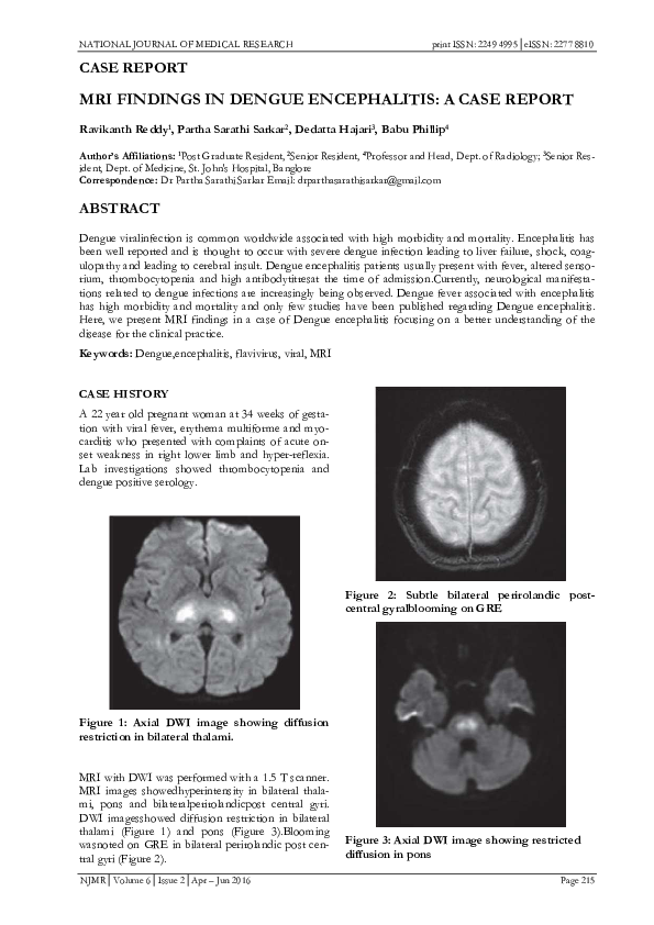 (PDF) MRI FINDINGS IN DENGUE ENCEPHALITIS: A CASE REPORT