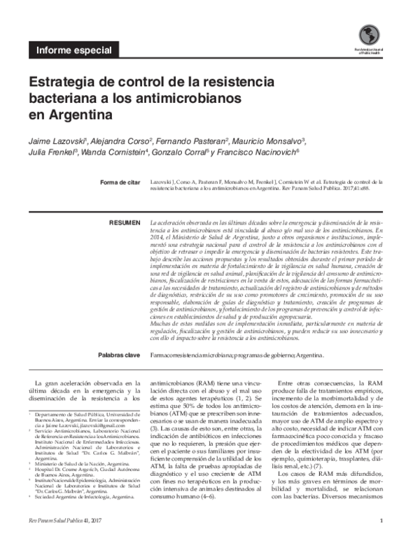 (PDF) Estrategia de control de la resistencia bacteriana a los antimicrobianos en Argentina