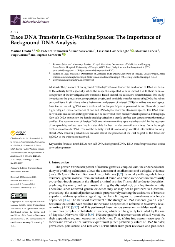 (PDF) Trace DNA Transfer in Co-Working Spaces: The Importance of Background DNA Analysis