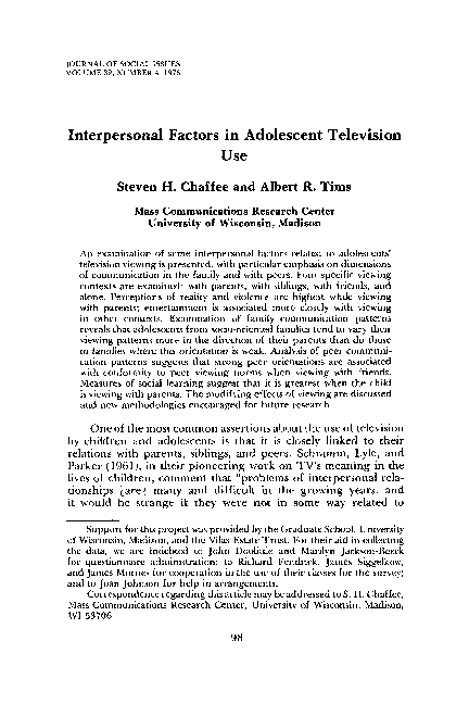 (PDF) Interpersonal Factors in Adolescent Television Use
