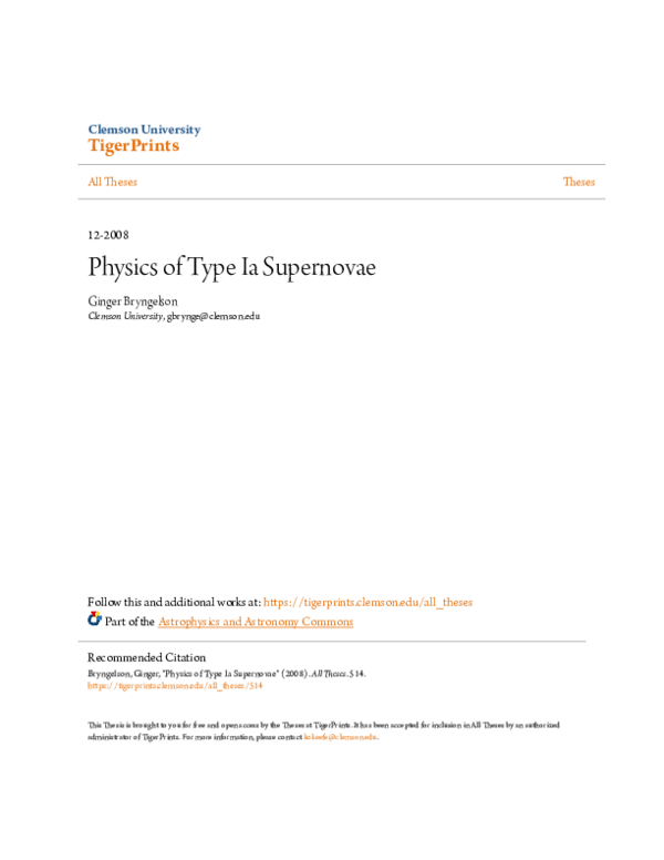 (PDF) Physics of type Ia supernovae