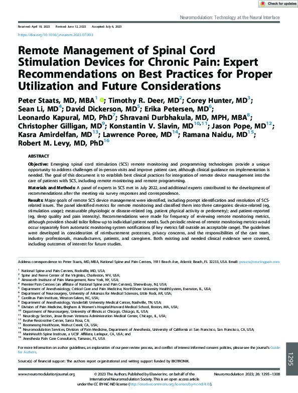 (PDF) Remote Management of Spinal Cord Stimulation Devices for Chronic ...