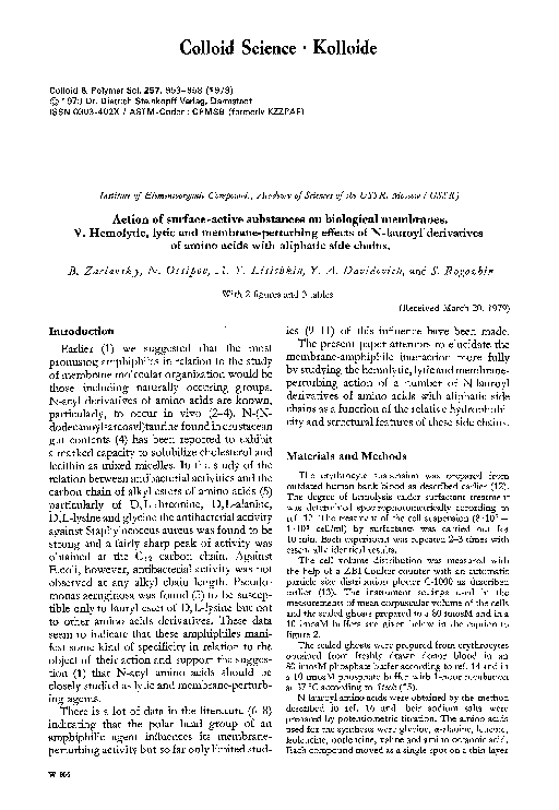 (PDF) Action of surface-active substances on biological membranes. II ...