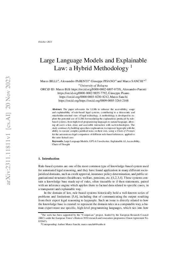 (PDF) Large Language Models and Explainable Law: a Hybrid Methodology