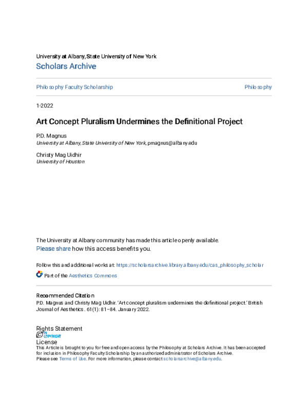 (PDF) Art Concept Pluralism Undermines the Definitional Project