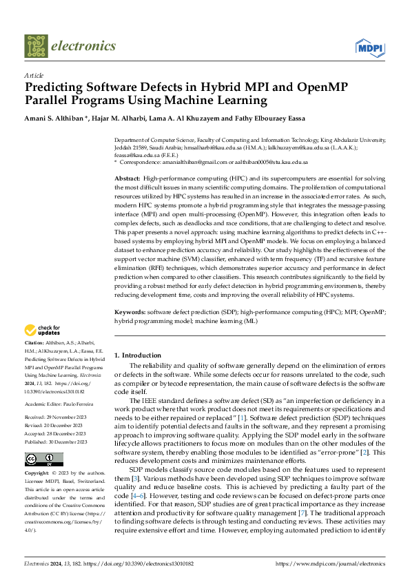 (PDF) Predicting Software Defects in Hybrid MPI and OpenMP Parallel Programs Using Machine Learning