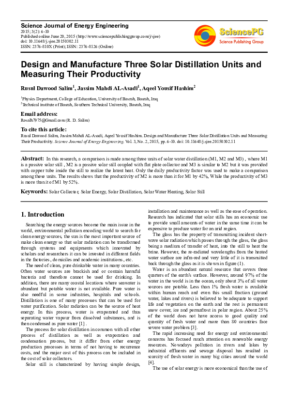 (PDF) Design and Manufacture Three Solar Distillation Units and ...