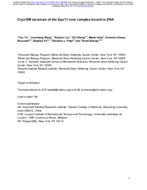 (PDF) Cryo-EM structure of the Spo11 core complex bound to DNA