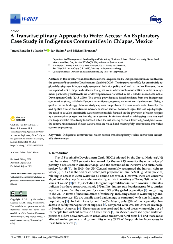 (PDF) A Transdisciplinary Approach to Water Access: An Exploratory Case Study in Indigenous ...
