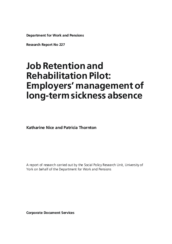 (PDF) Job Retention and Rehabilitation Pilot: Employers' management of ...