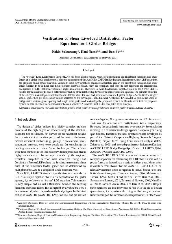 (PDF) Verification of shear live-load distribution factor equations for ...