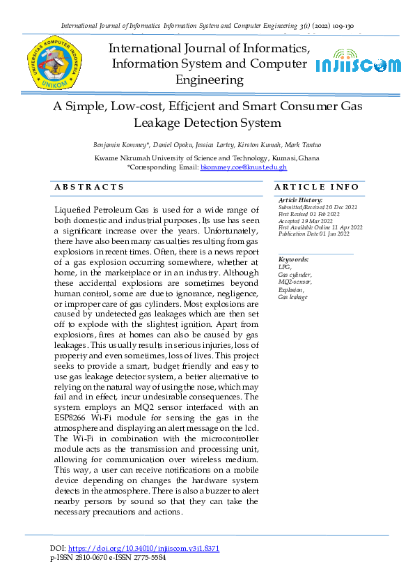 (PDF) A Simple, Low-cost, Efficient and Smart Consumer Gas Leakage ...