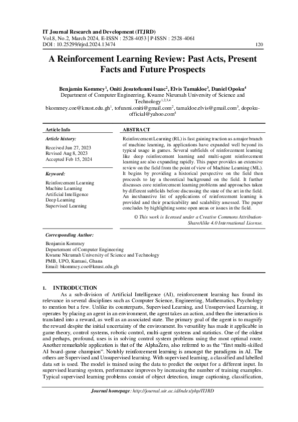 (PDF) Reinforcement Learning Review: Past Acts, Present Facts and ...