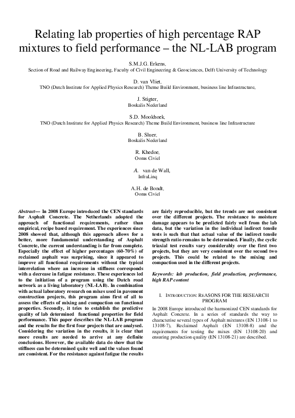 (PDF) Relating Lab Properties of High Percentage Rap Mixtures to Field ...