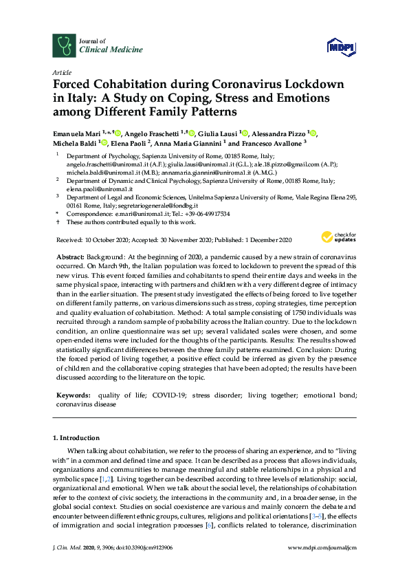 (PDF) Forced Cohabitation during Coronavirus Lockdown in Italy: A Study ...