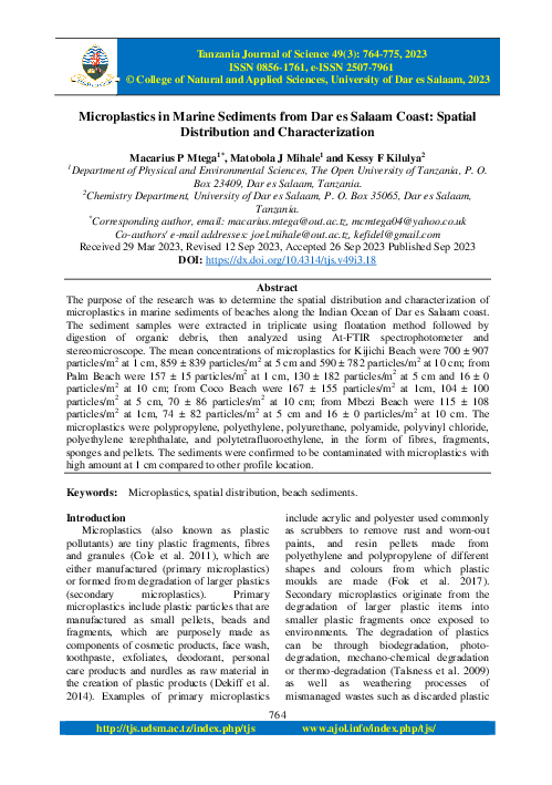 Pdf Microplastics In Marine Sediments From Dar Es Salaam Coast