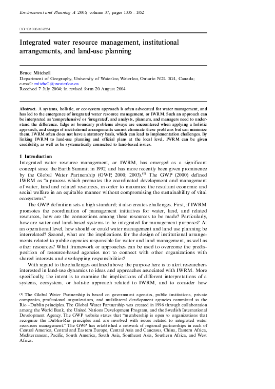 (PDF) Integrated Water Resource Management, Institutional Arrangements ...