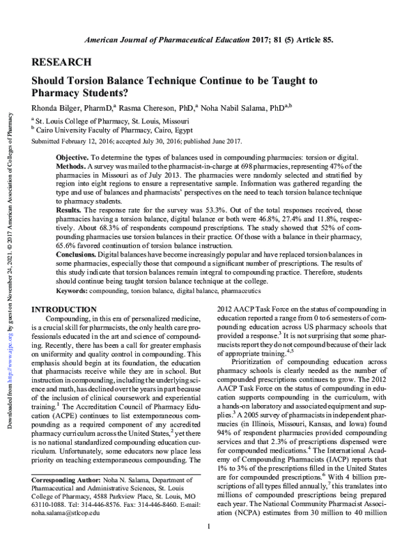 (PDF) Should Torsion Balance Technique Continue to be Taught to ...
