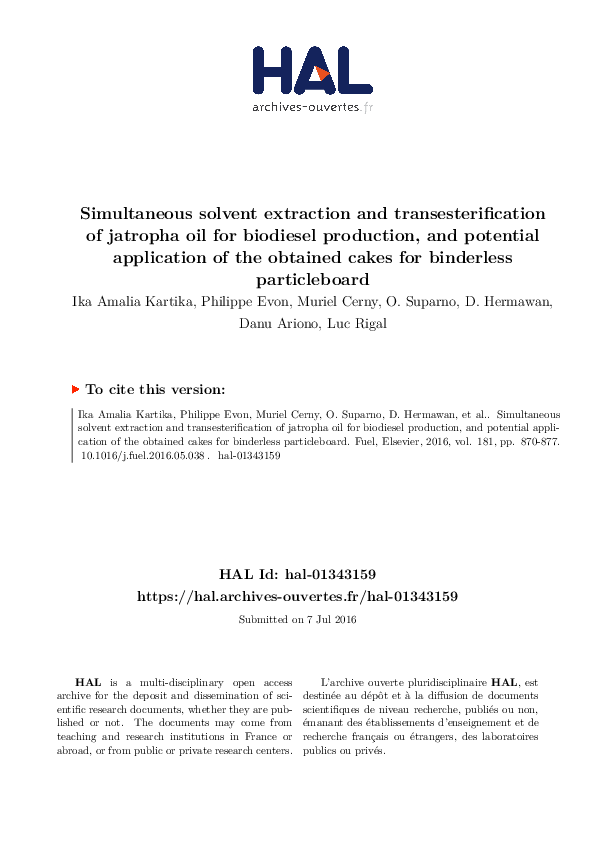 (PDF) Simultaneous solvent extraction and transesterification of ...