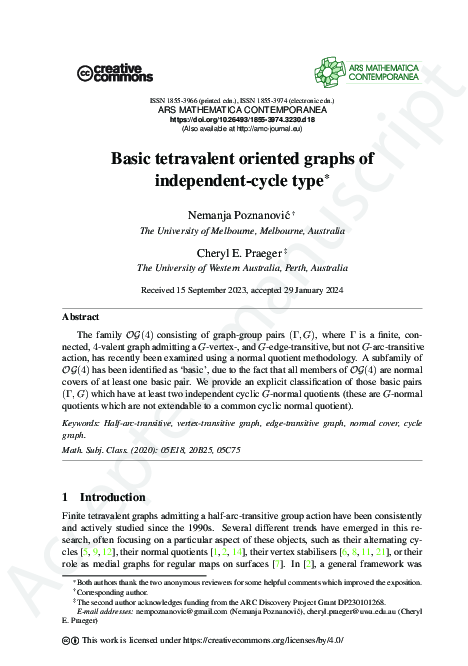(PDF) Basic tetravalent oriented graphs of independent-cycle type