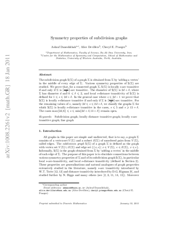 (PDF) Symmetry properties of subdivision graphs