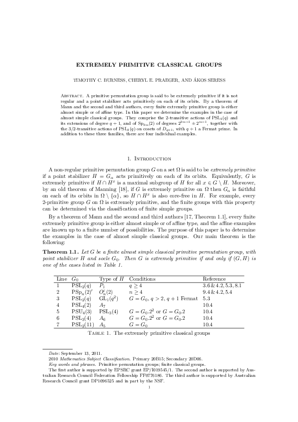 (PDF) Extremely primitive classical groups
