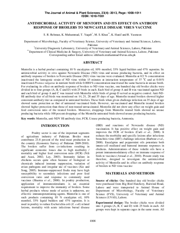 (PDF) Antimicrobial activity of mentofin and its effect on antibody ...