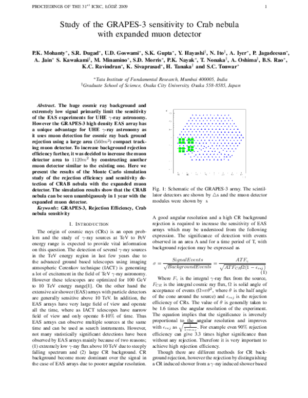 (PDF) Study of the GRAPES-3 sensitivity to Crab nebula with expanded ...