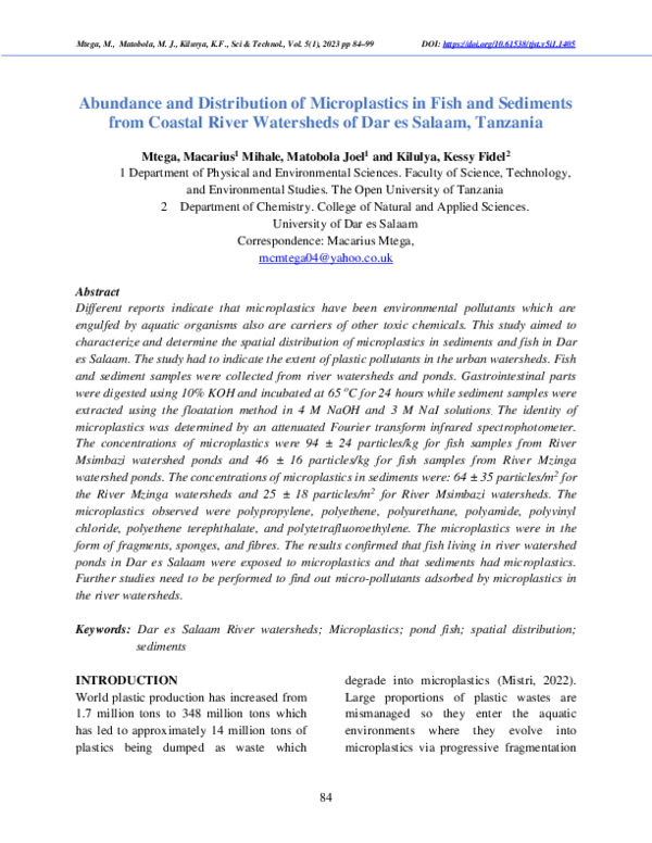 (PDF) Abundance and Distribution of Microplastics in Fish and Sediments from Coastal River ...