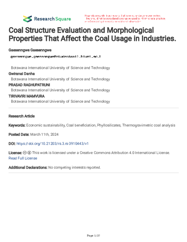 (PDF) Coal Structure Evaluation and Morphological Properties That ...