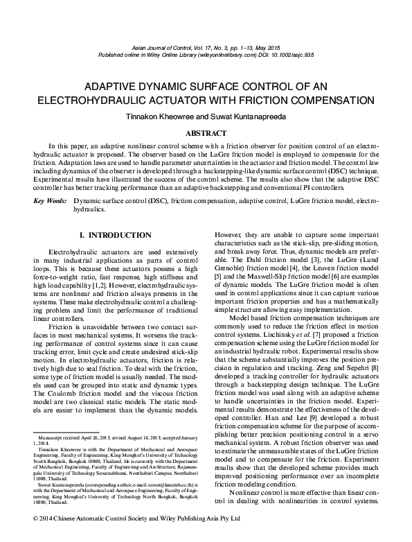 (PDF) Adaptive Dynamic Surface control of An electrohydraulic Actuator ...