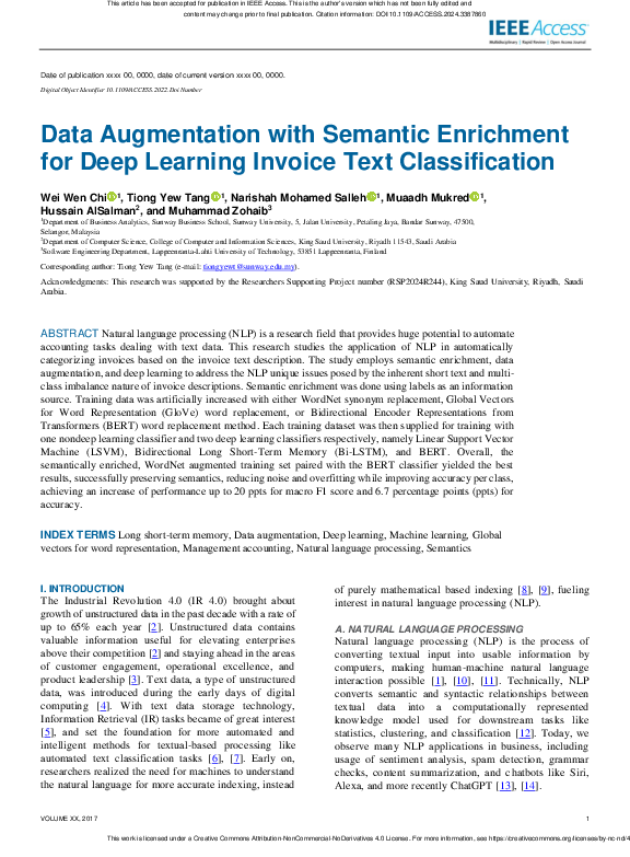 (PDF) Data Augmentation with Semantic Enrichment for Deep Learning Invoice Text Classification