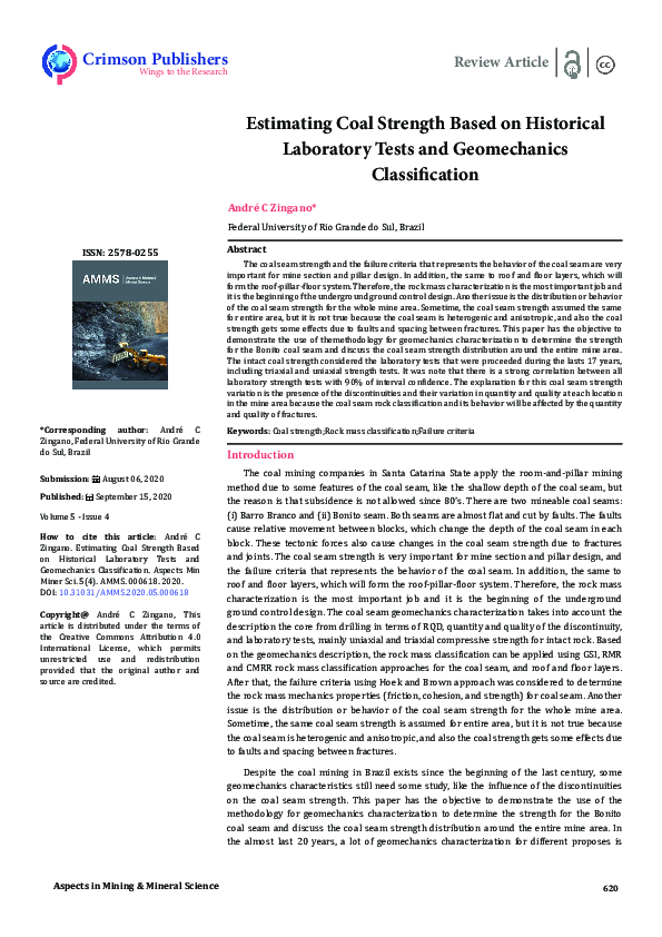 (PDF) Estimating Coal Strength Based on Historical Laboratory Tests and ...