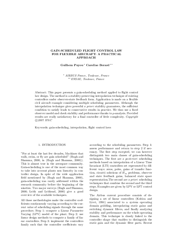 (PDF) Gain-Scheduled Flight Control Law for Flexible Aircraft: A ...