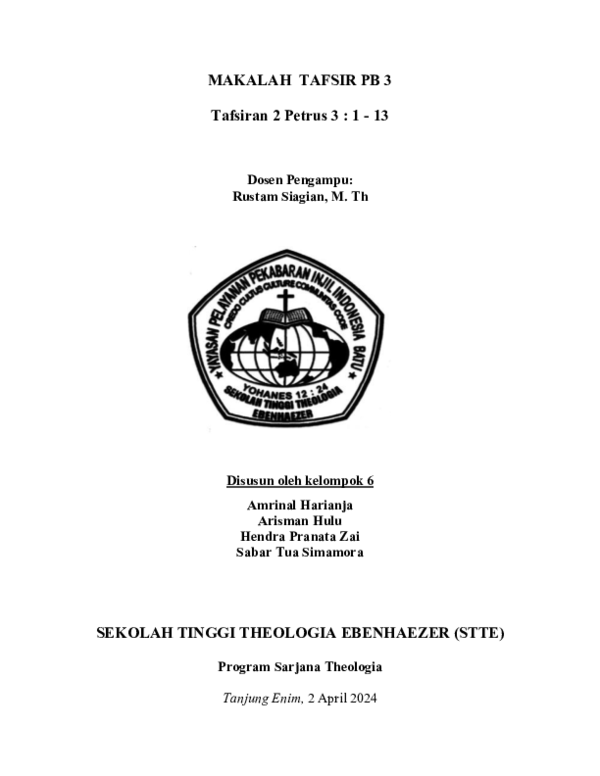 (PDF) Tafsiran 2 Petrus 1-