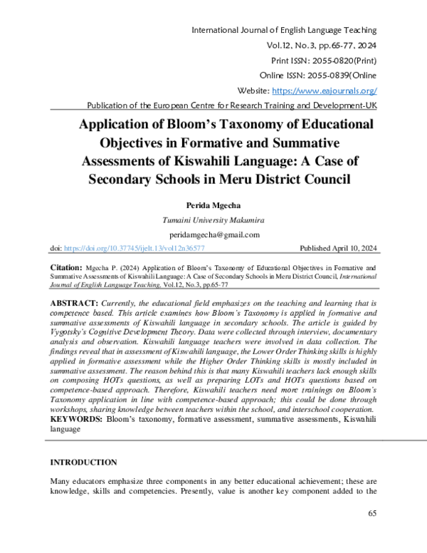 (PDF) Application of Blooms TaxonomyApplication of Bloom’s Taxonomy of ...