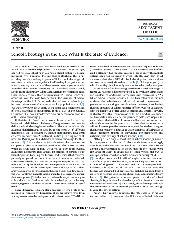 (PDF) School Shootings in the U.S.: What Is the State of Evidence?