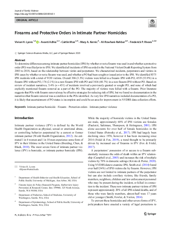 (PDF) Firearms and Protective Orders in Intimate Partner Homicides