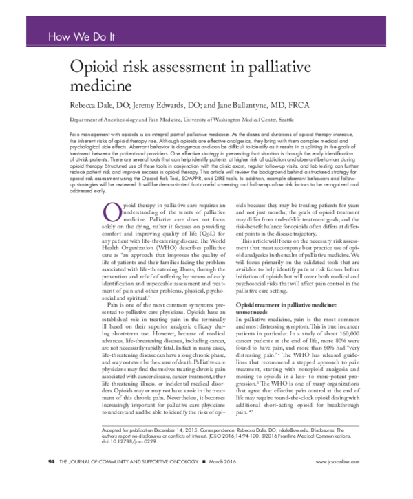 (PDF) Opioid risk assessment in palliative medicine